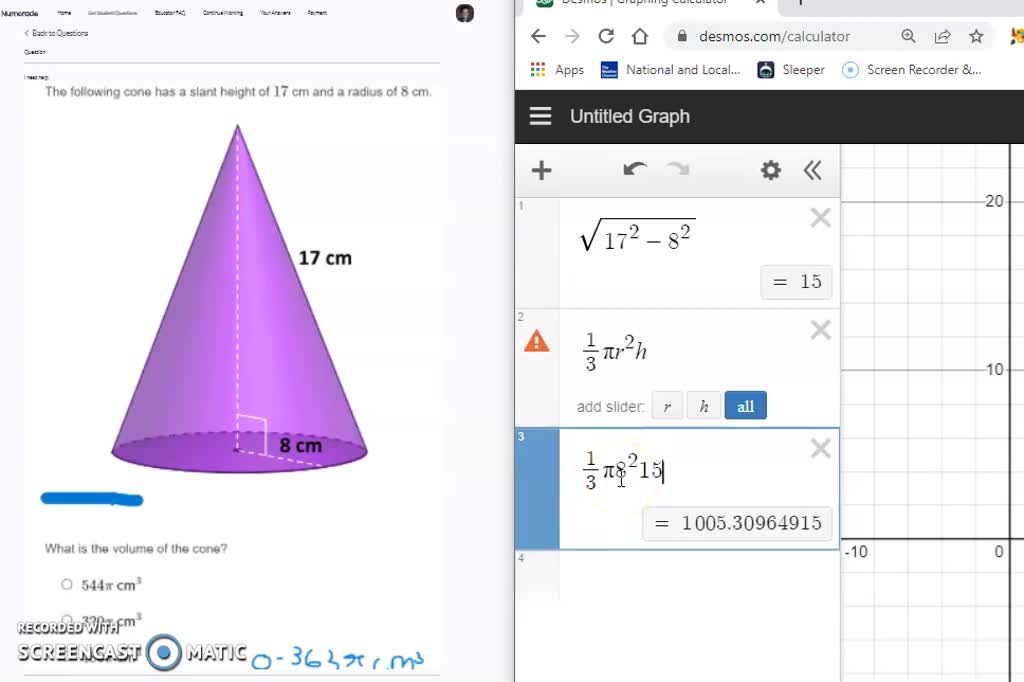 SOLVED: A cone has a slant height of 17 cm and the base of the cone has ...