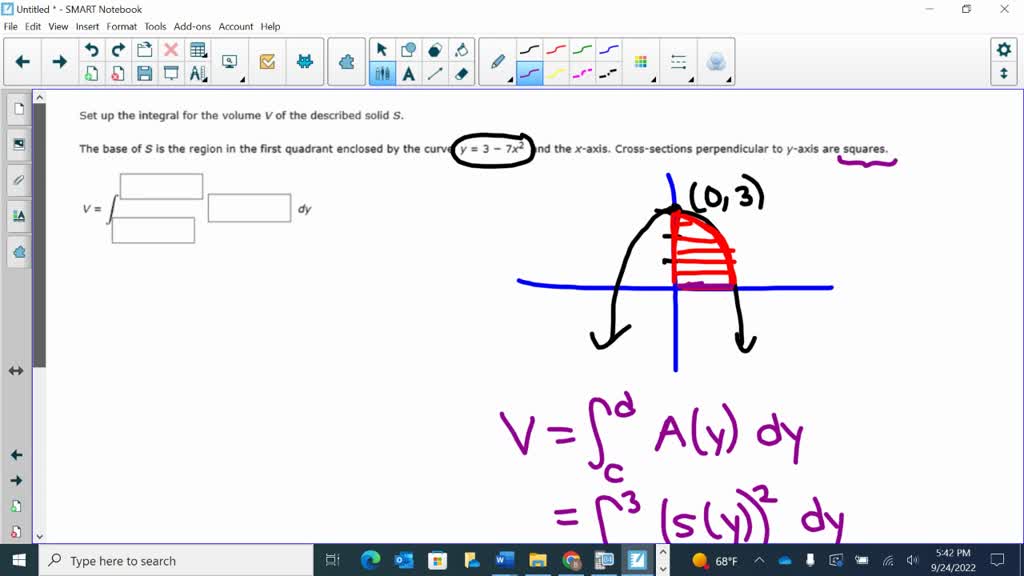 SOLVED: The base of S is the region enclosed by the curve y = 7 − 14x^2 ...