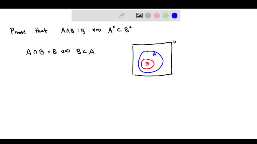 SOLVED: (The intersection of A and B) = B, if and only if (A complement ...