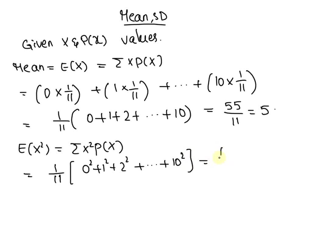 SOLVED: Given the following discrete uniform probability distribution ...
