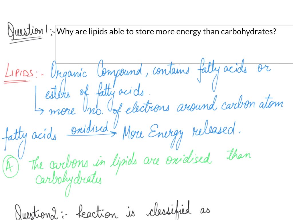 SOLVED: Why are lipids able to store more energy than carbohydrates ...