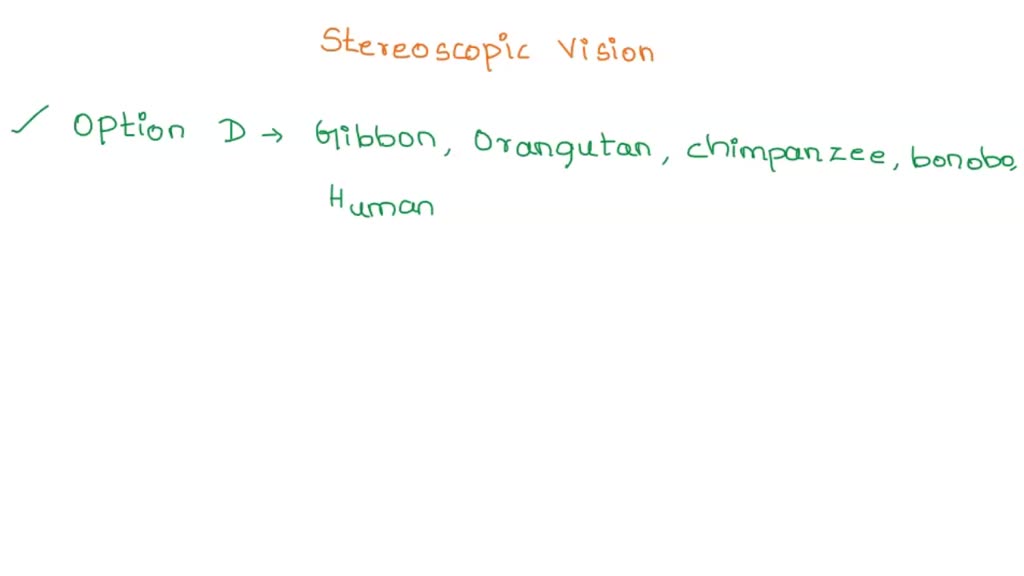 SOLVED: Rhesus monkeys and gorillas have stereoscopic vision, which ...