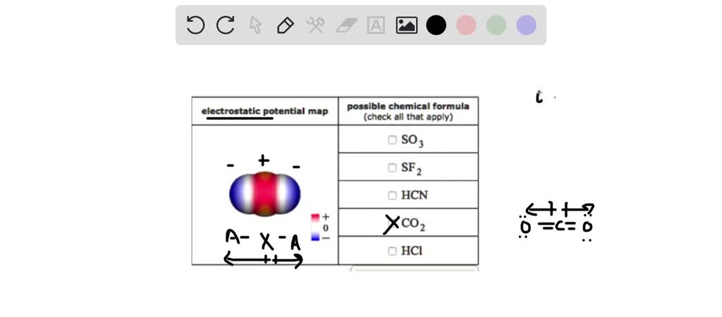 This sketch of a neutral molecule is shaded red or blue wherever the ...