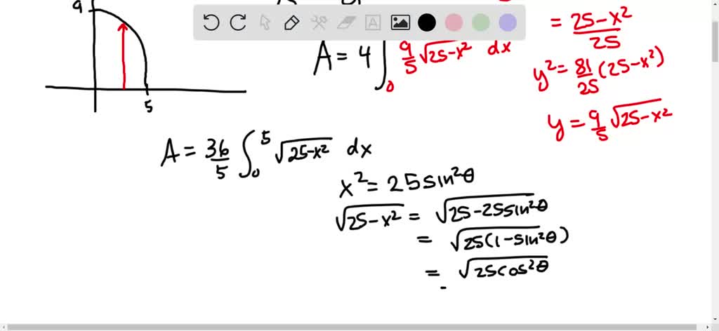 SOLVED: Find the area of the ellipse using calculus: 25 Hint: all 4 ...