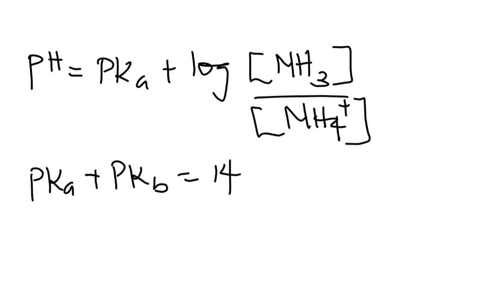 SOLVED: Calculate the pH of a 0.30 M NH3/0.36 M NH4Cl buffer system. (pKb (NH3) = 4.75) H-H ...