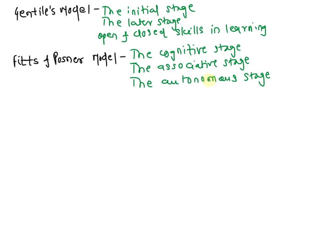 SOLVED: 1) How does Gentile's learning stages model differ from the ...