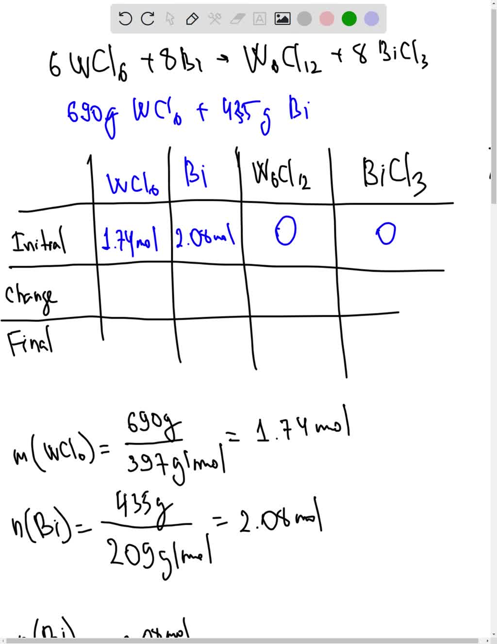 SOLVED: The reaction of tungsten hexachloride (WCl6) with bismuth gives ...
