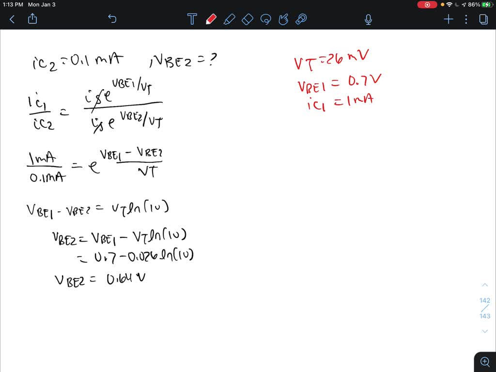 SOLVED: 'Consider an npn transistor with vBE = 0.7 V atic = mA. Find vBE atic = 0.1 mA'