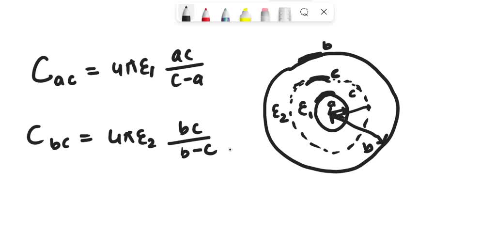 SOLVED: 1.A spherical capacitor consists of two spherical conducting, concentric shells of radii ...