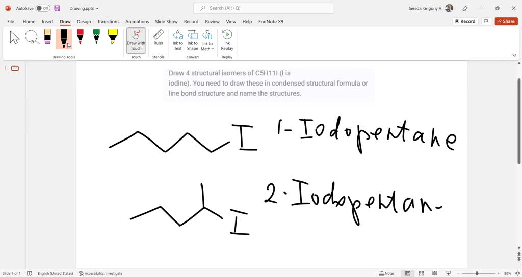 SOLVED: Draw four structural isomers of C5H11I (I is iodine). You need ...