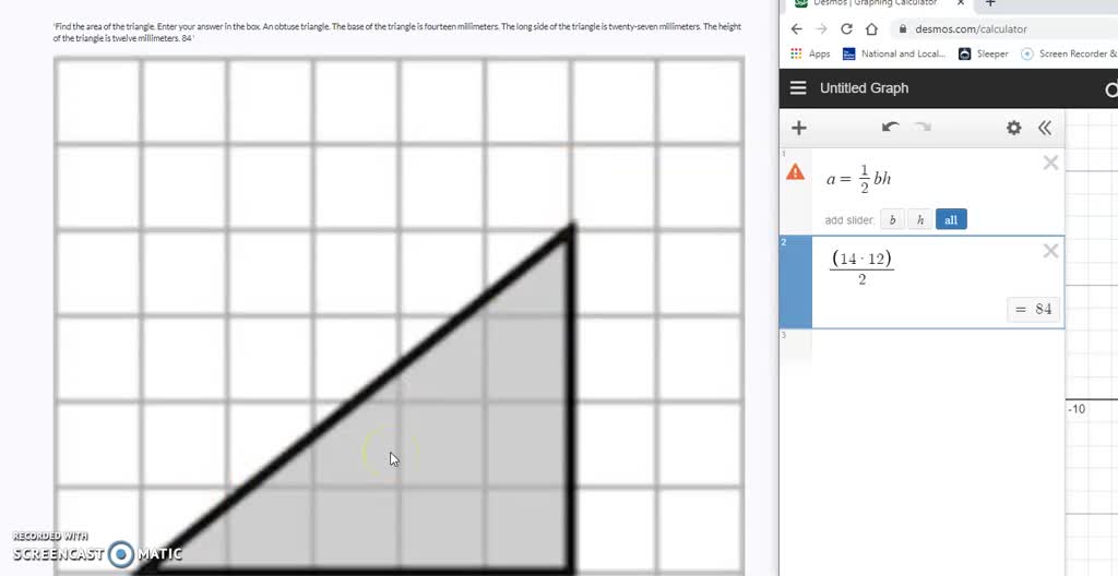 SOLVED: The base of a triangle is 24 millimeters and the height is 7 ...