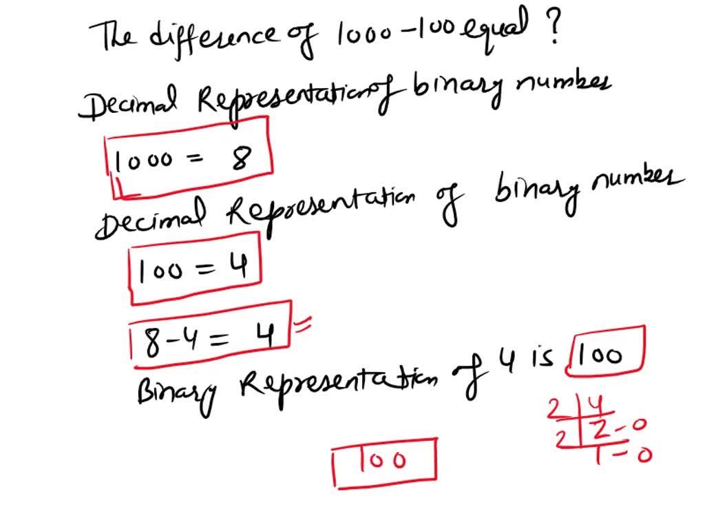 SOLVED: The difference of 1000 - 100 equals(a) 100 (b) 101 (c) 110 (d) 111