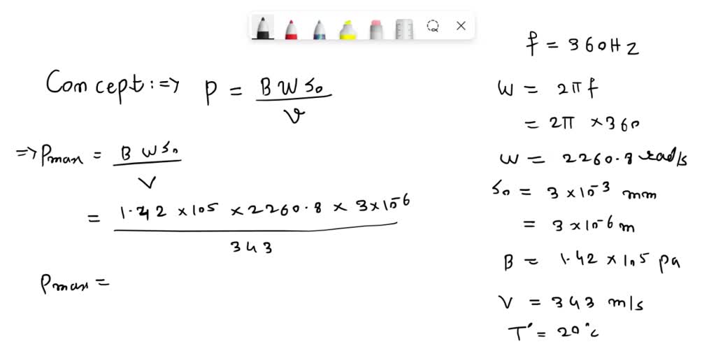 SOLVED: A sound wave in air at 20Â°C has a frequency of 330 Hz and a displacement amplitude of 0 ...