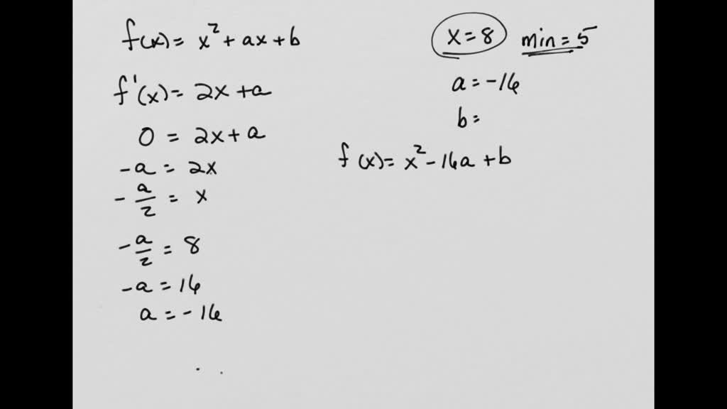 SOLVED: Let f(x) = x2 + ax + b. Determine the constants a and b such that f has a relative ...