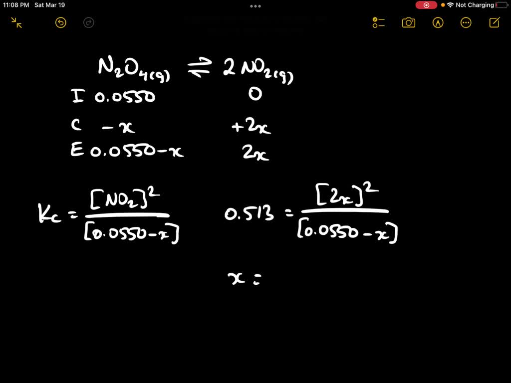SOLVED: For the reaction N2O4 (g) 2NO2 (g), Kc = 0.513 at 500 K. If a reaction vessel initially ...