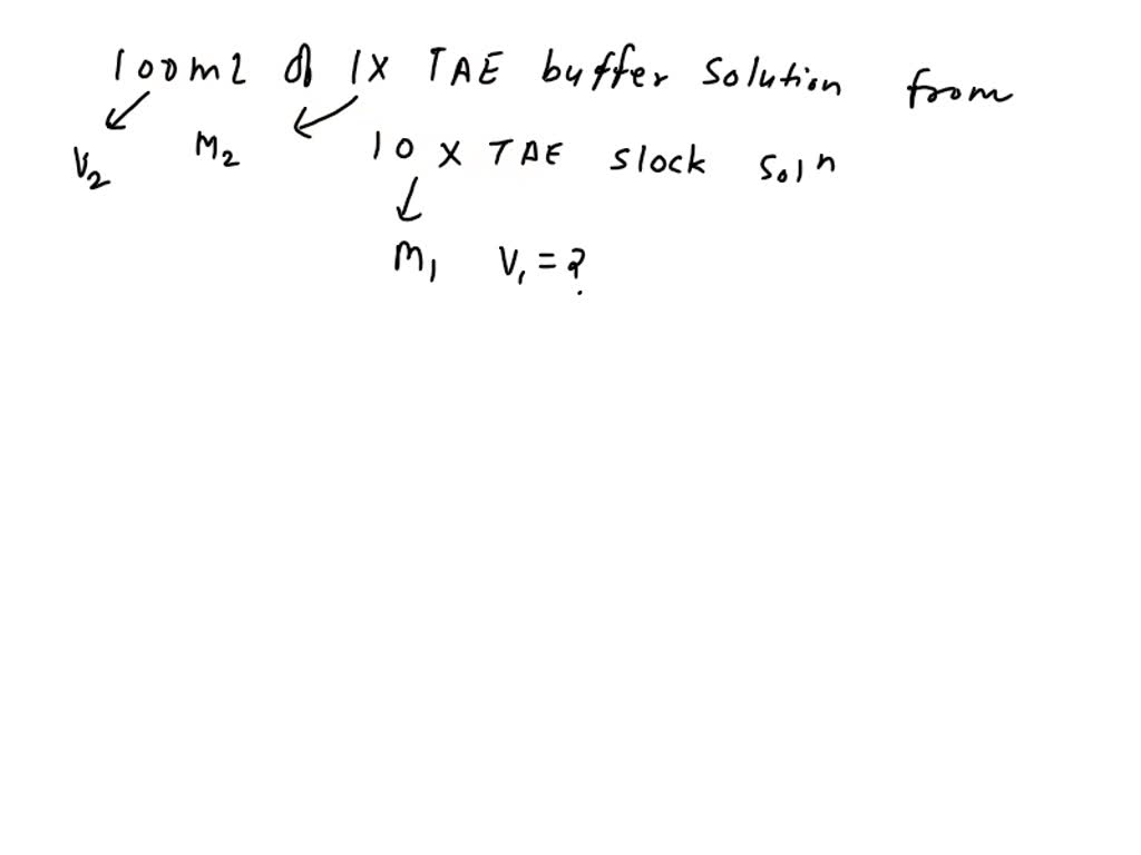 SOLVED: You have a 100x solution (100 times concentrated) of TAE buffer. You need 100 ml at 1x ...