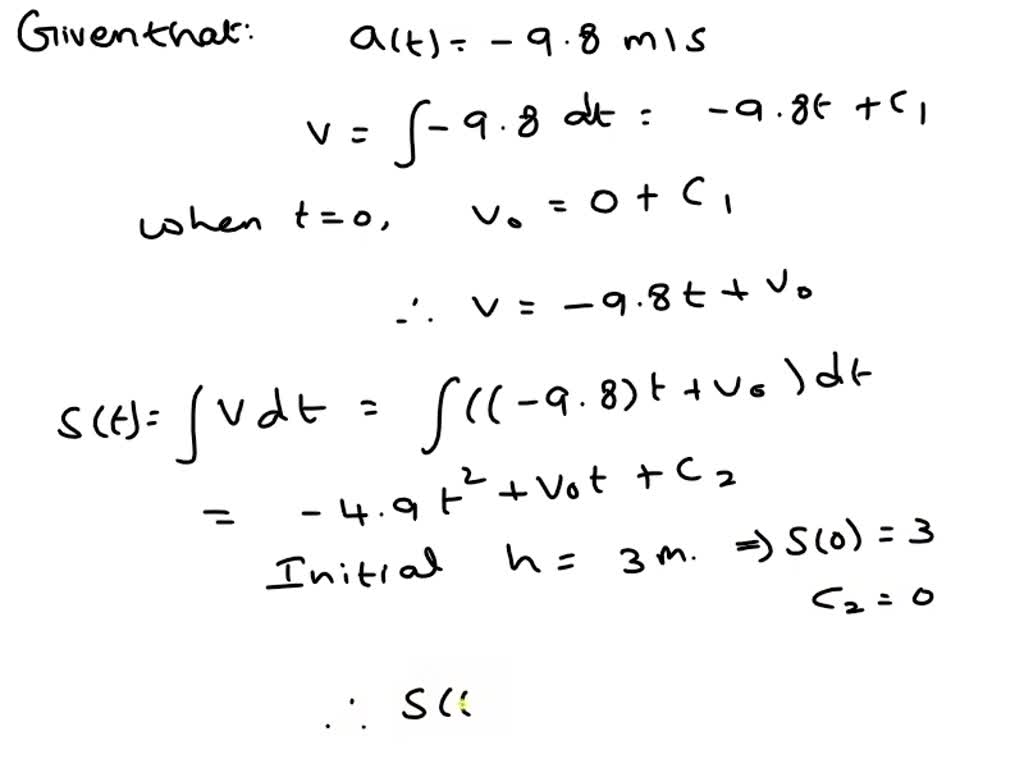 Solved Assume The Acceleration Of The Object Is A T 9 8 Meters Per Second Neglect Air
