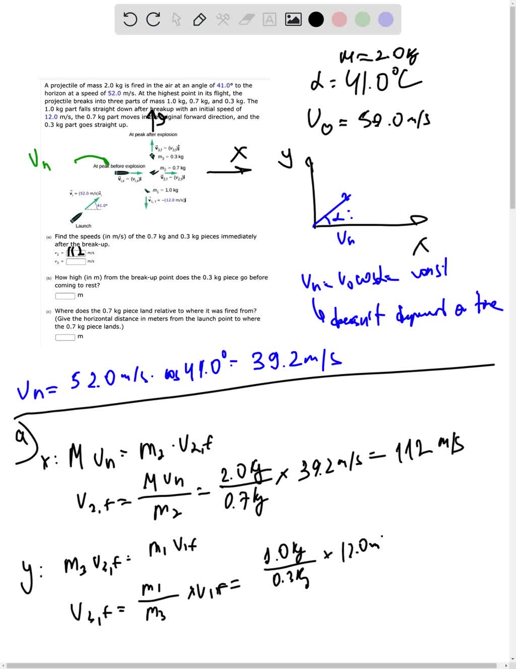 SOLVED: You fire a projectile of mass, M = 10 kg, from the ground with ...