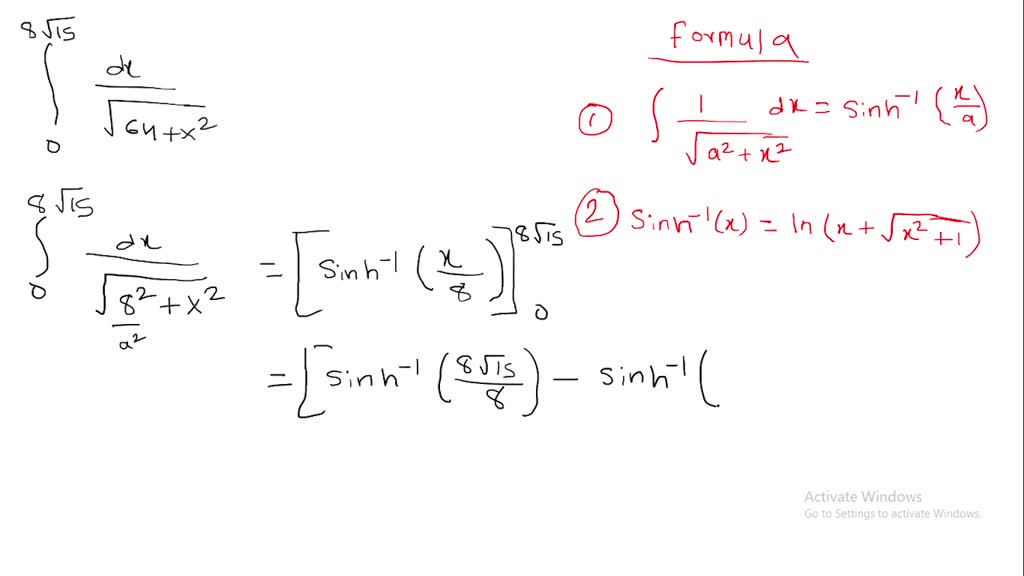 SOLVED: 8415 Evaluate both as an inverse hyperbolic function and as ...
