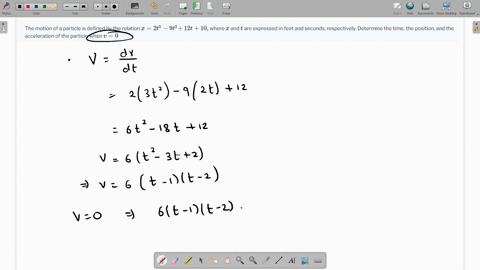 the motion of a particle is defined by the relation x 2t 3 9t 2 12t10 where x and t are ...