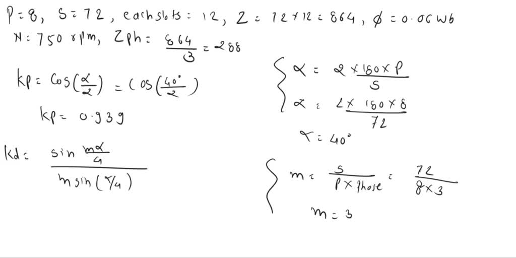SOLVED: A 3-phase, 8-pole, 750 rpm star-connected alternator has 72 ...