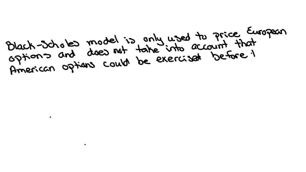 SOLVED: Explain two limitations of the Black-Scholes options pricing model. SOLVED: Explain two limitations of the Black-Scholes options pricing model.