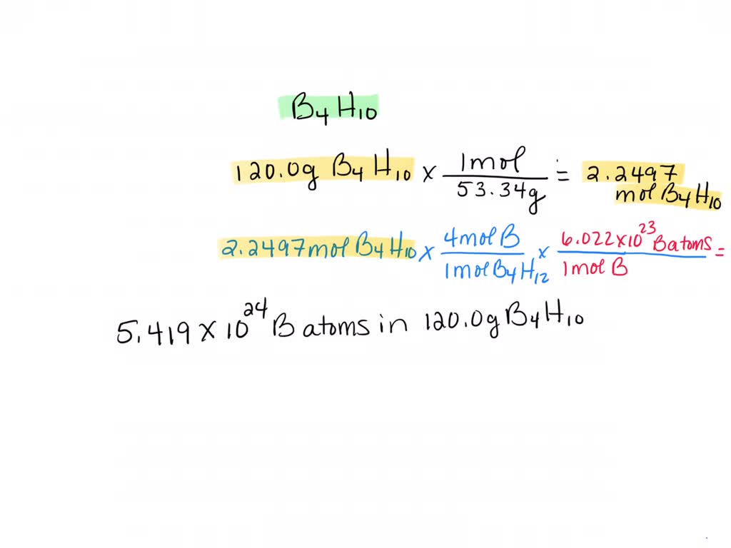 SOLVED: Calculate the number of boron atoms in a 120.0g sample of tetraborane Be sure your ...