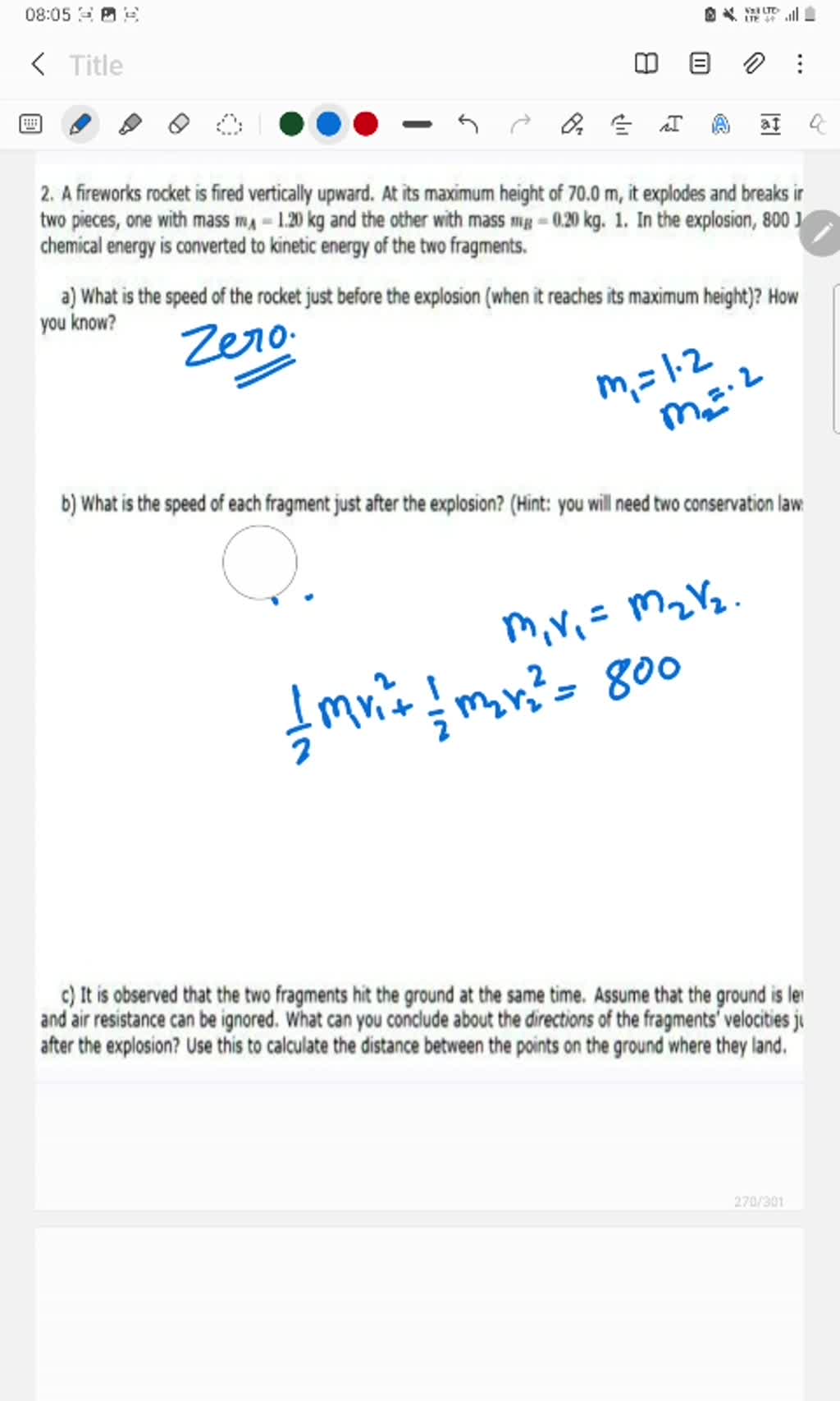 SOLVED: Fireworks rocket is fired vertically upward. At its maximum ...