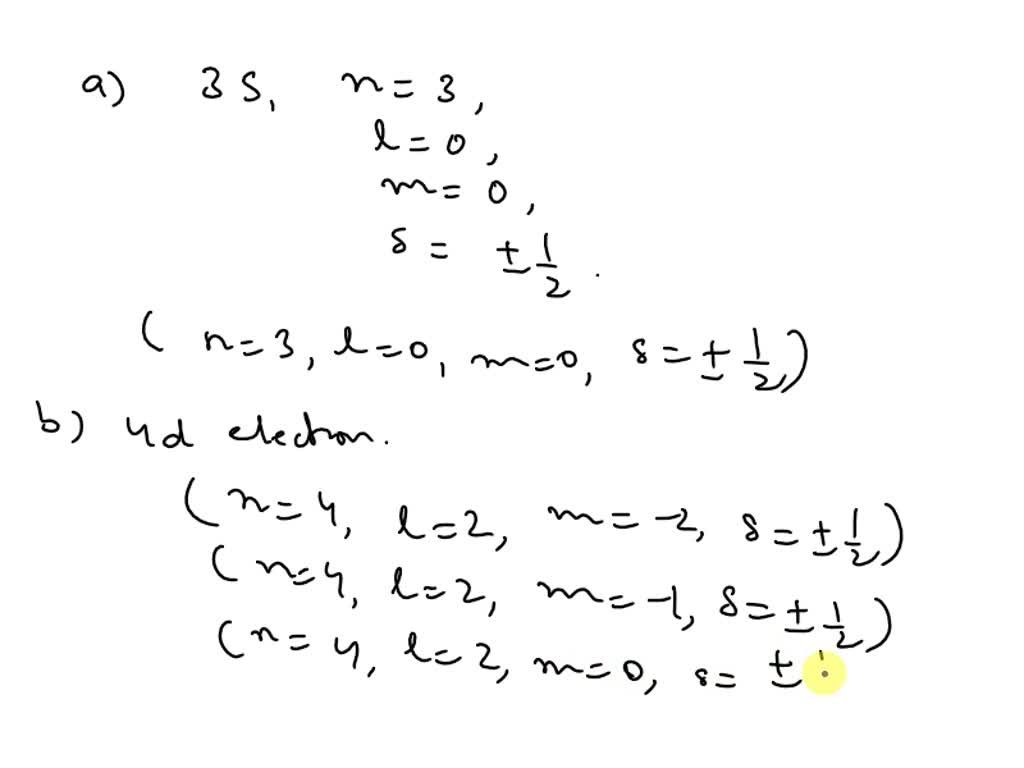 SOLVED: Texts: Fill in the allowed combinations of the four quantum numbers (n, l, m, ms) for ...