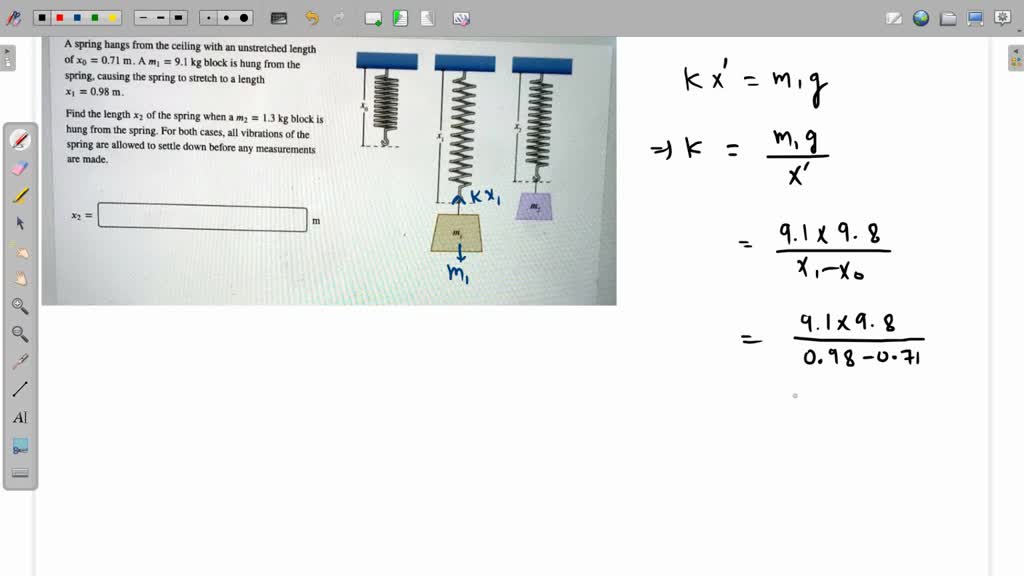 SOLVED: A spring hangs from the ceiling with an unstretched length of ...