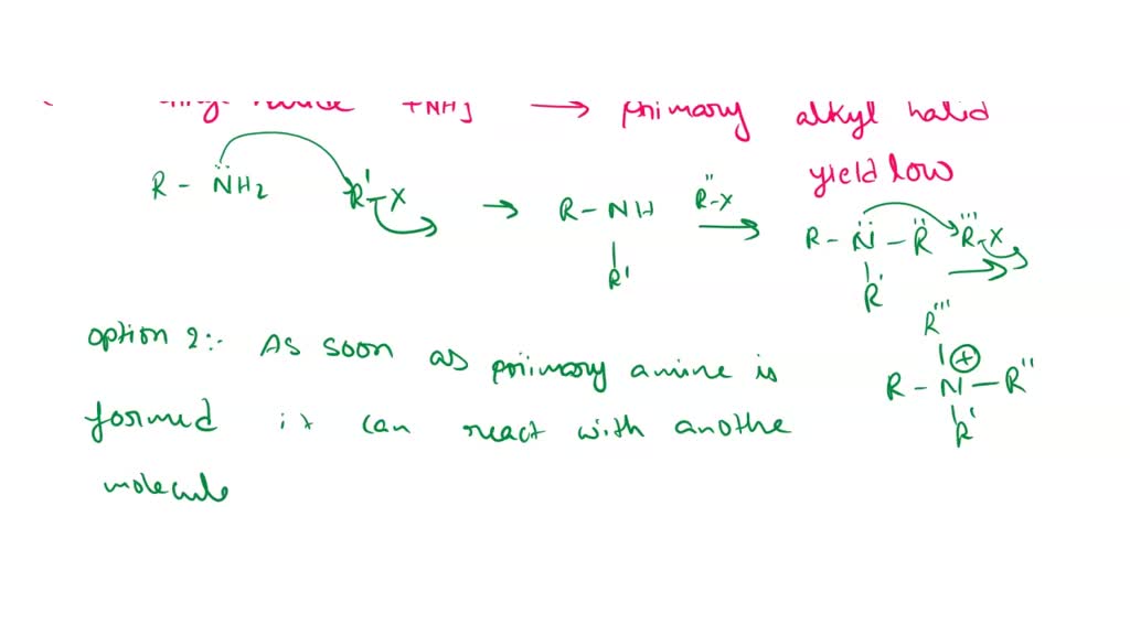 SOLVED: ' Explain why the reaction of an alkyl halide with ammonia gives a low yield of primary ...