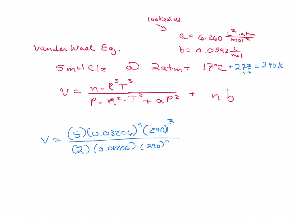 SOLVED: Use vander wall equation to estimate the volume occupied by 5 ...