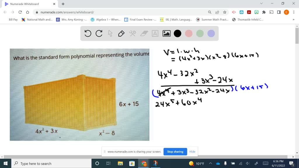 SOLVED: What is the standard form polynomial representing the volume of ...