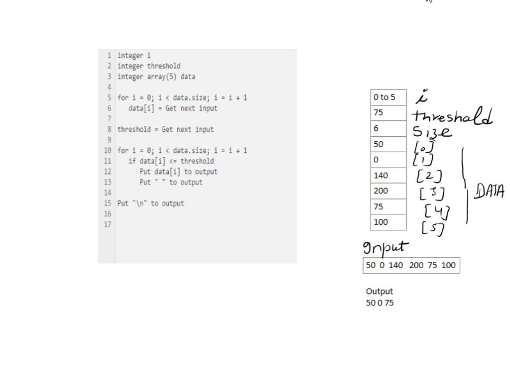 4.13 LAB: Arrays: Output values below an amount Write a program that ...