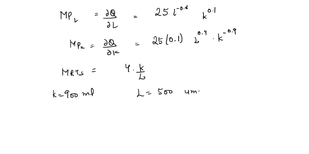 SOLVED: Consider the following production function: q=7LK+5l Assuming ...