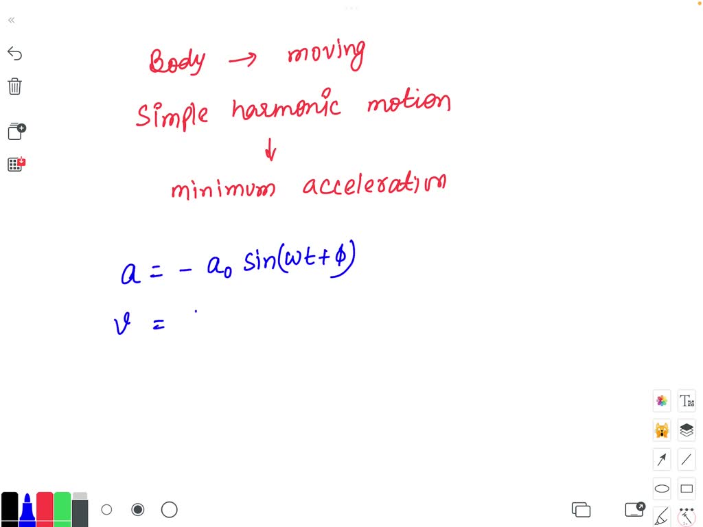 SOLVED: A body moving in simple harmonic motion has minimum acceleration when it has maximum ...