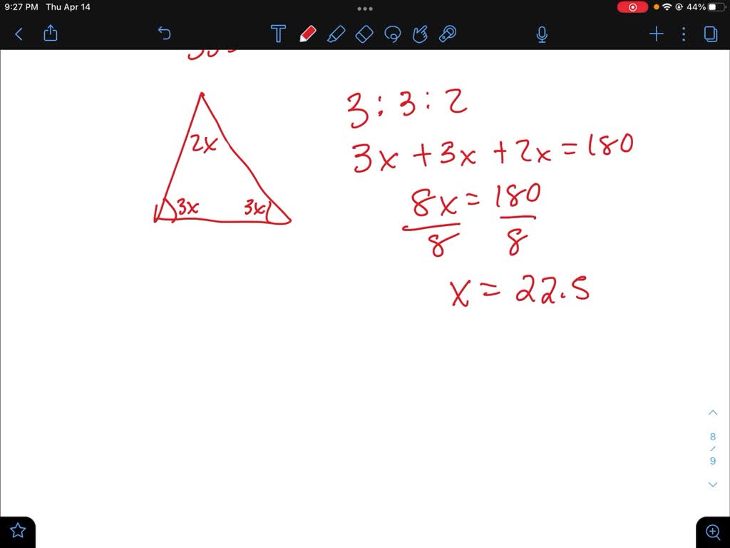 SOLVED: The angles of a triangle are in the ratio 2:3:4. Find the angles.