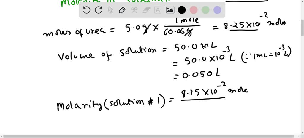 The molar mass of urea is 60.06 g/mol. 5 g of urea is dissolved in 50 ...