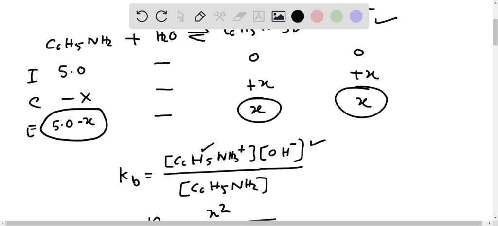 SOLVED: Calculate the pH of a 5.0 M solution of aniline (C6H5NH2; Kb ...