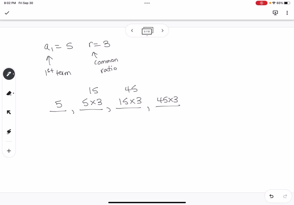 SOLVED: QUESTION 20 Find the first five terms of the geometric sequence ...
