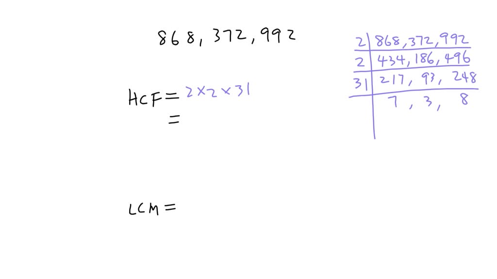 SOLVED: 3.1 Find the HCF and LCM for the following three numbers: 868 ...