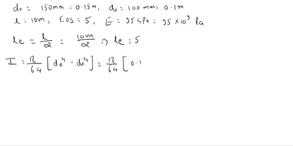 SOLVED: Calculate the safe compressive load on a hollow column of 150mm external diameter, 100mm ...