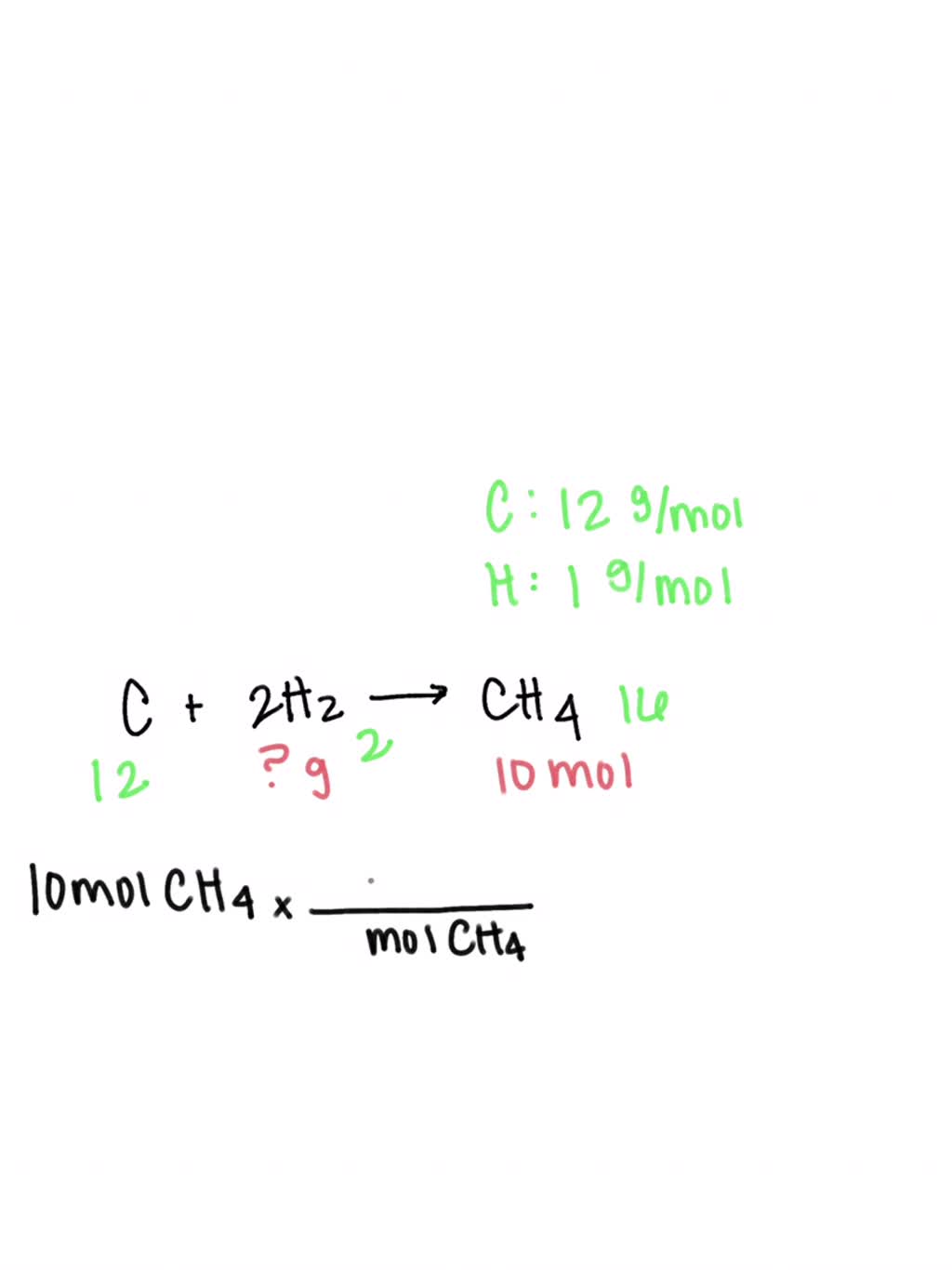 SOLVED: For the reaction C + 2H2 → CH4, how many grams of hydrogen are required to produce 10 ...