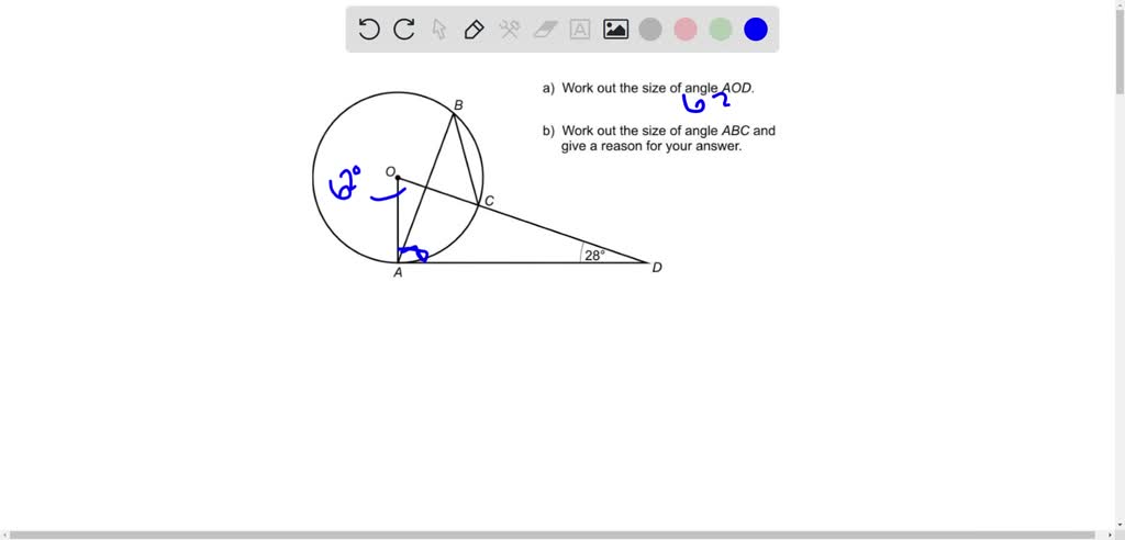SOLVED: a) Work out the size of angle AOD. b) Work out the size of ...