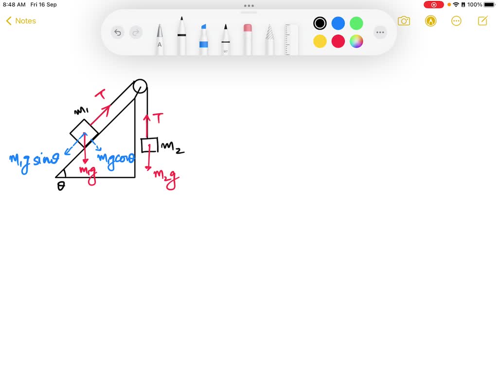 SOLVED: In the system below the pulley and ramp are frictionless and ...