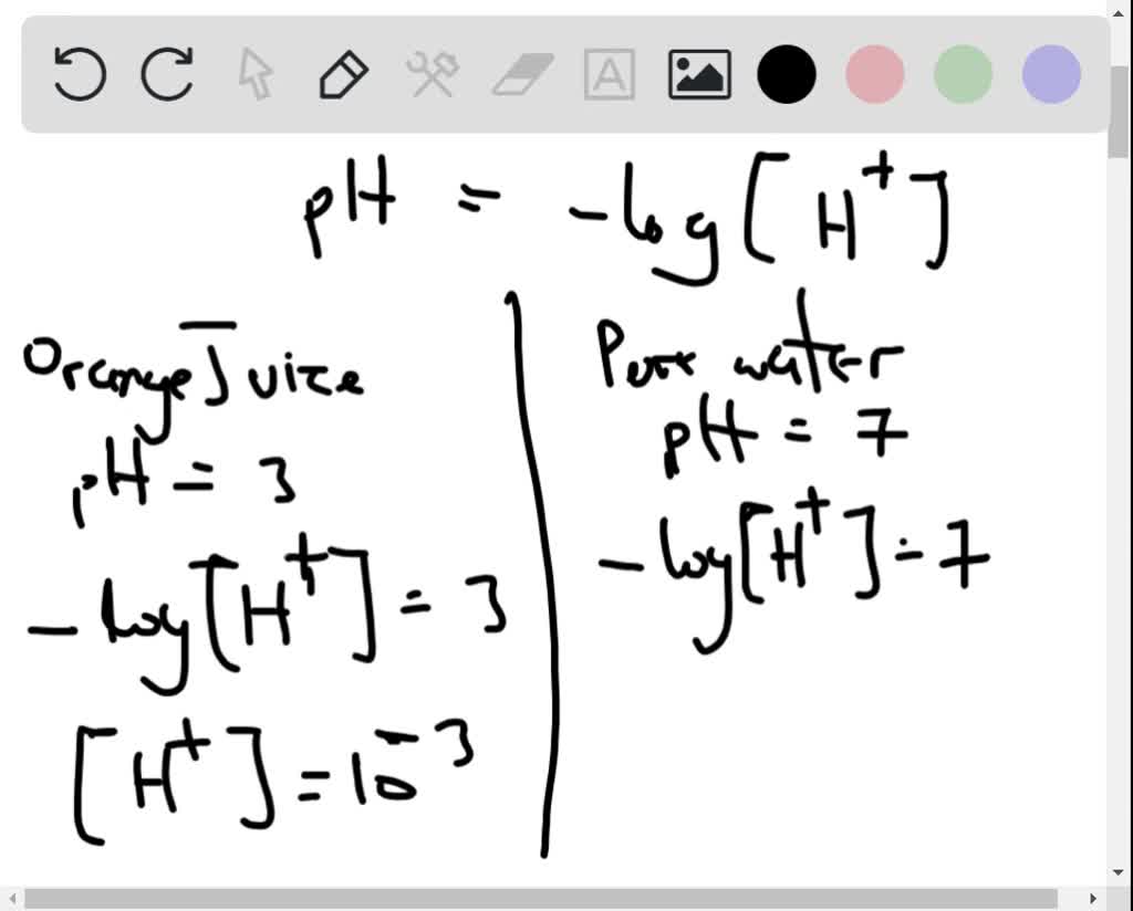 SOLVED: pH = −log[H+] where [H+] is the hydrogen ion concentration, measured in moles per liter ...