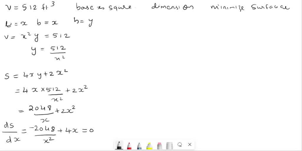 SOLVED: A rectangular box with a volume of 512 is to be constructed with a square base and top ...