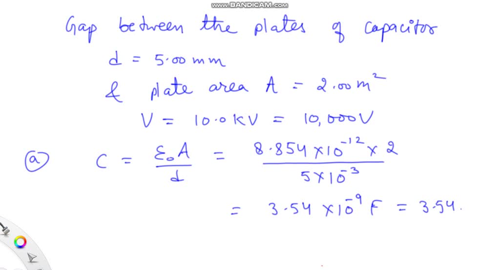 SOLVED: A capacitor consists of two parallel plates, each with an area ...