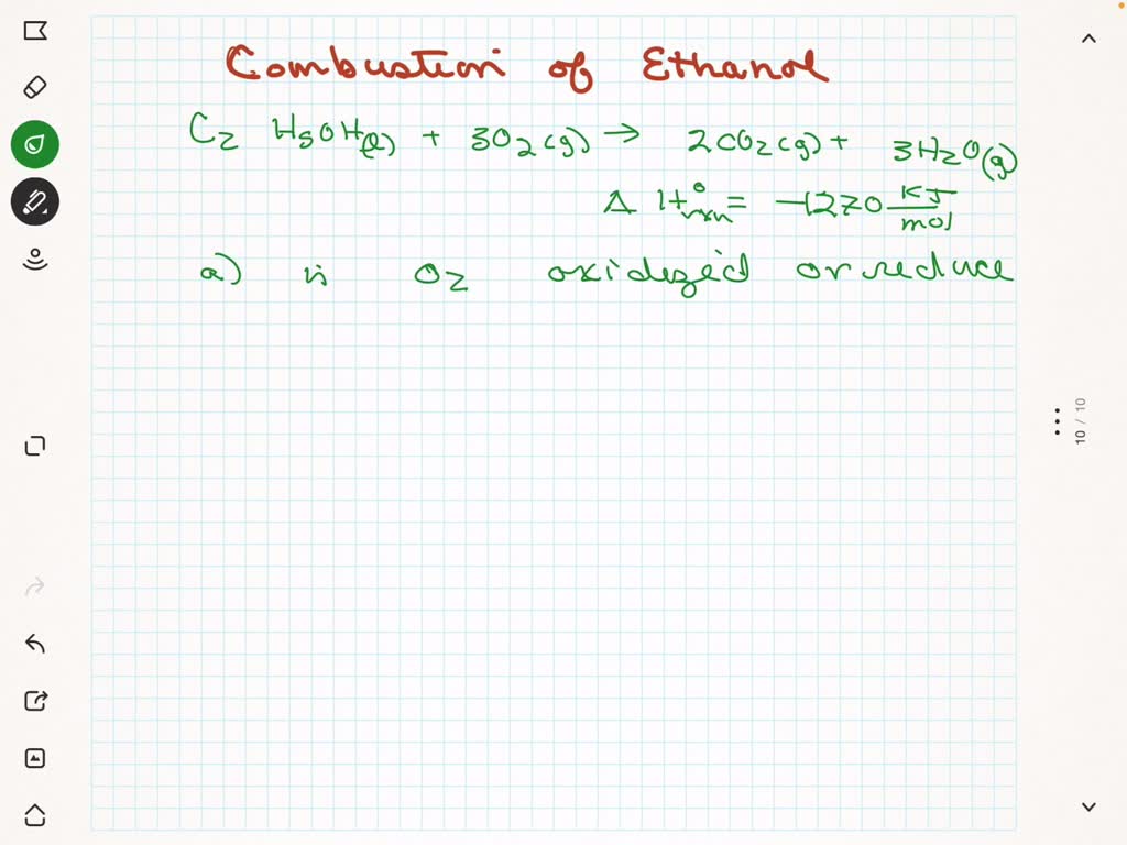 Ethanol, C2H5OH, will combust in air according to the equation below ...