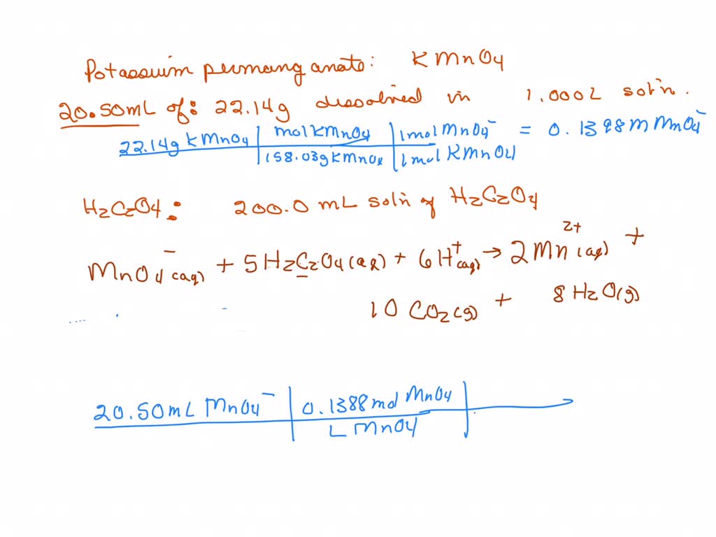 SOLVED: A potassium permanganate solution is prepared by dissolving 22. ...